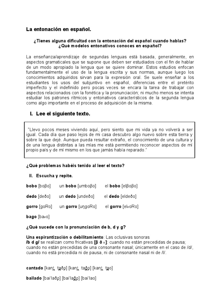 La Entonacion en Español | PDF | Palabra | Lengua española