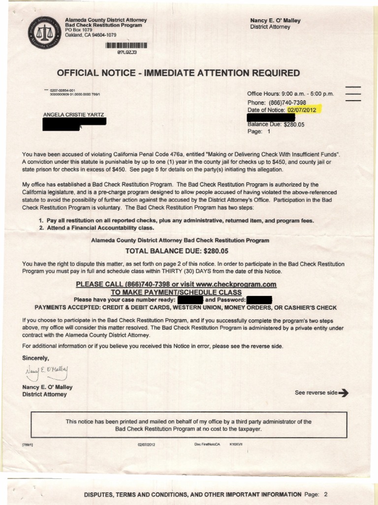 Letter From Bad Check Restitution Program | PDF | Arbitration | Costs ...
