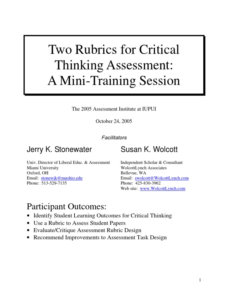 Rubrics For Critical Thinking Assessment | PDF | Critical Thinking ...