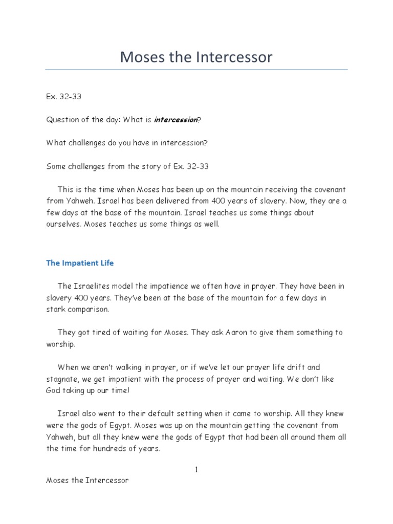 Moses The Intercessor | PDF | Intercession | Prayer