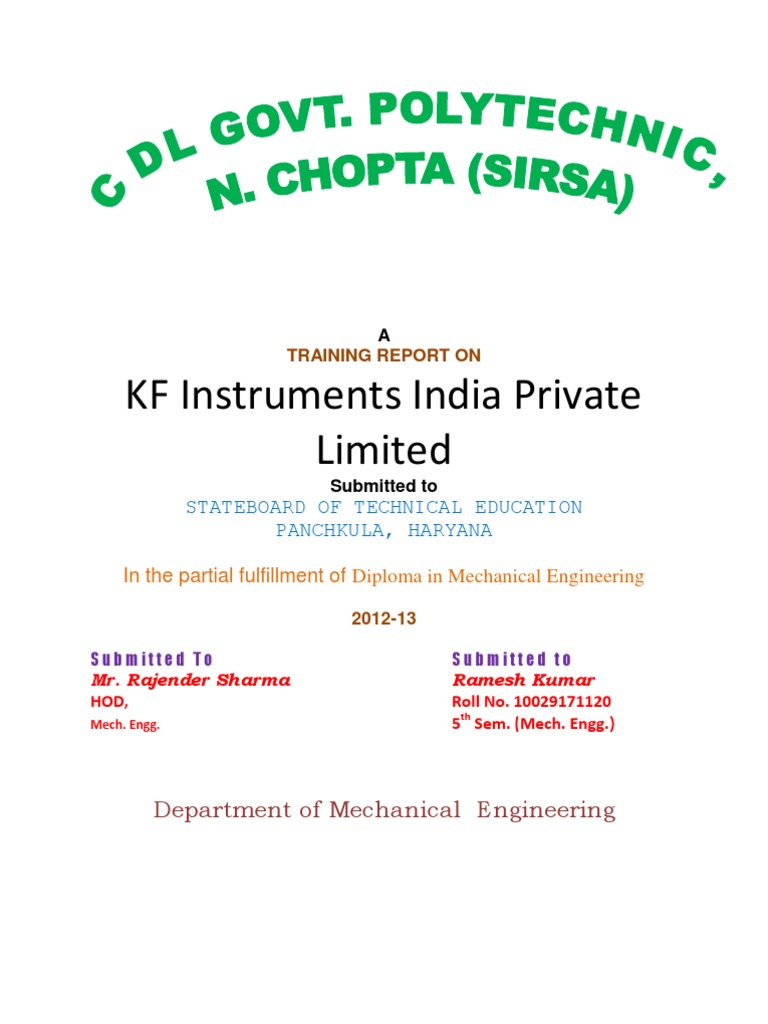 KF Instruments India Private Limited: Department of Mechanical ...