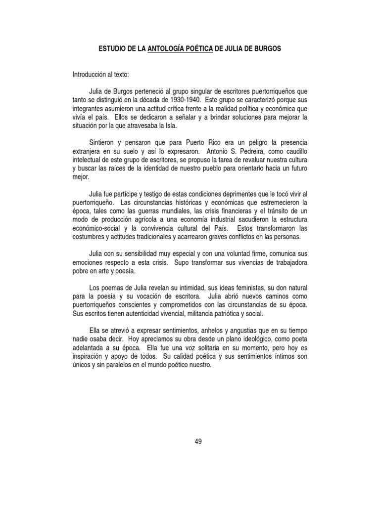 Estudio de La Antología Poetica de Julia de Burgos | PDF | Poesía ...