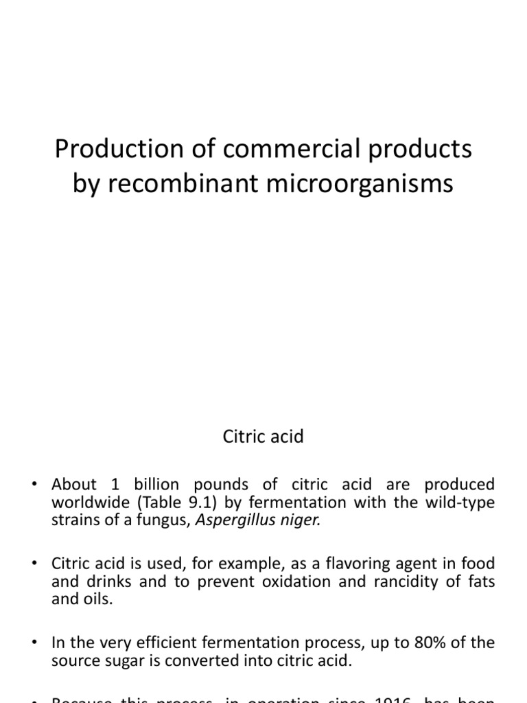 Production of Commercial Products by Recombinant Microorganisms | PDF ...
