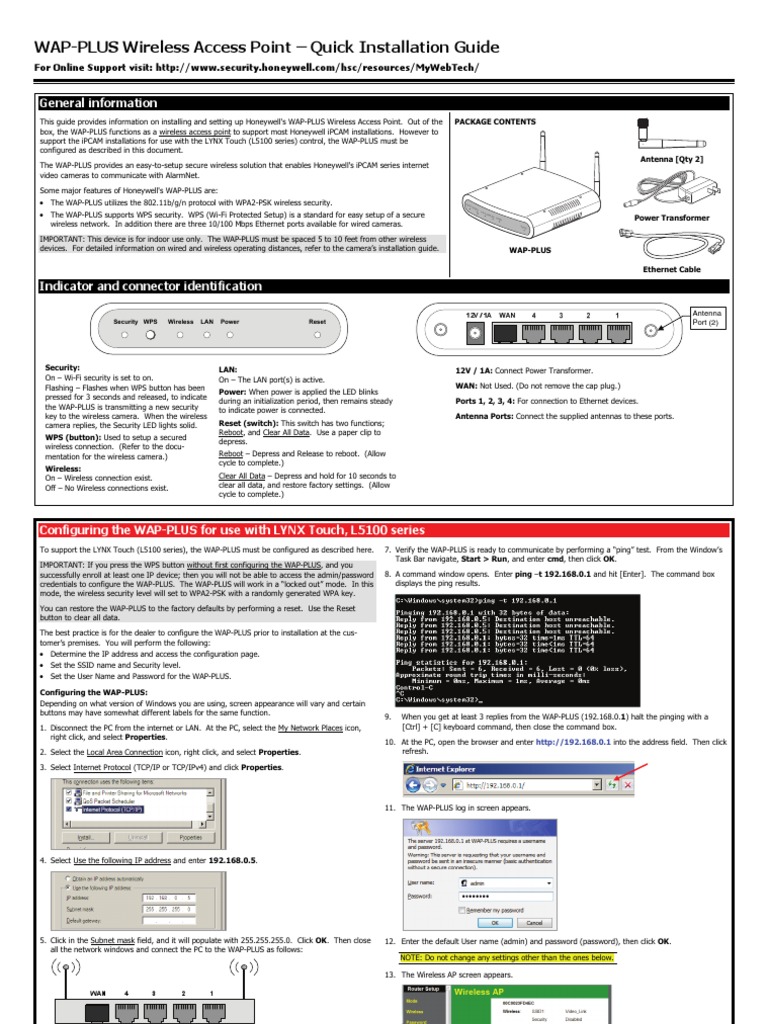 Honeywell Wap Plus Quick Install Guide | PDF | Wireless Lan | Wireless ...
