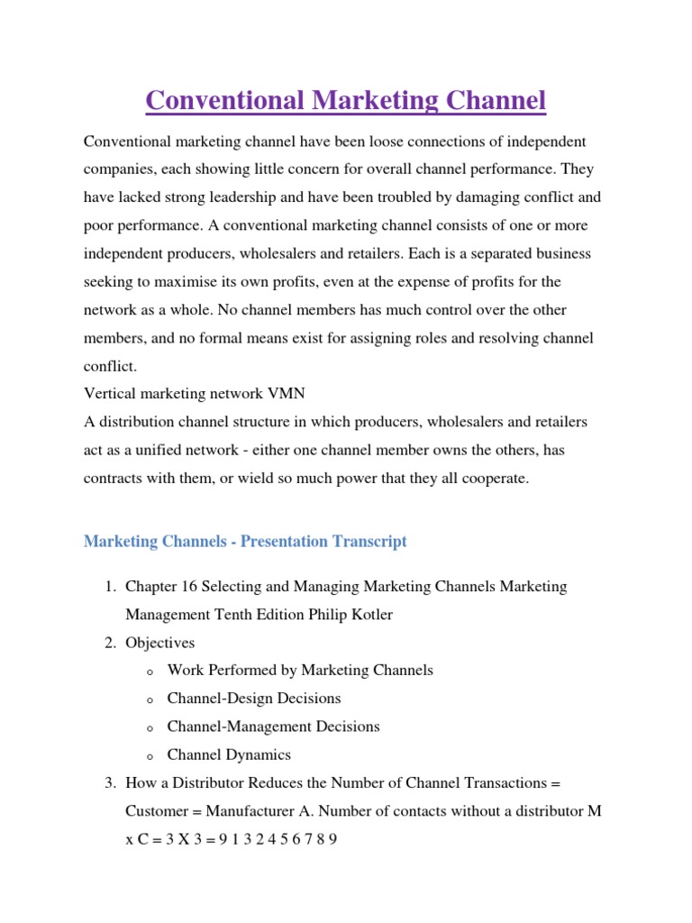 Understanding Conventional Marketing Channels | PDF | Focus Group ...