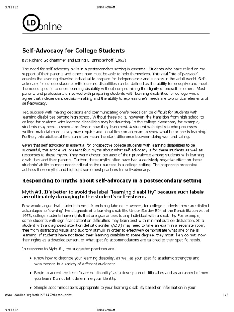 Self Advocacy for College Students | Learning Disability | Disability