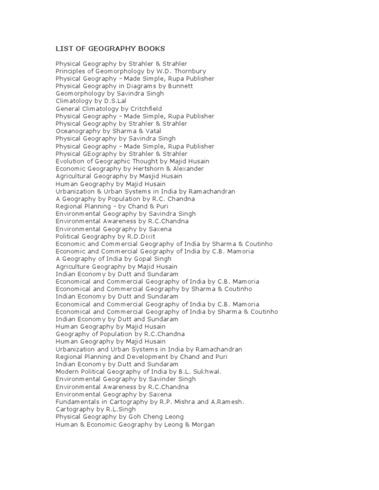 Geography Books and Authors List | PDF | Geography | Environmental Science