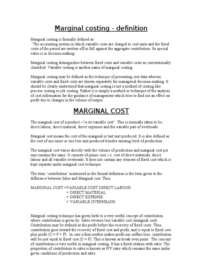 Marginal Costing - Definition | PDF | Profit (Accounting) | Cost Accounting