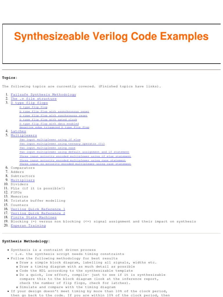 Synthesizeable Verilog Code Examples | PDF | Parameter (Computer Programming) | Computer Engineering