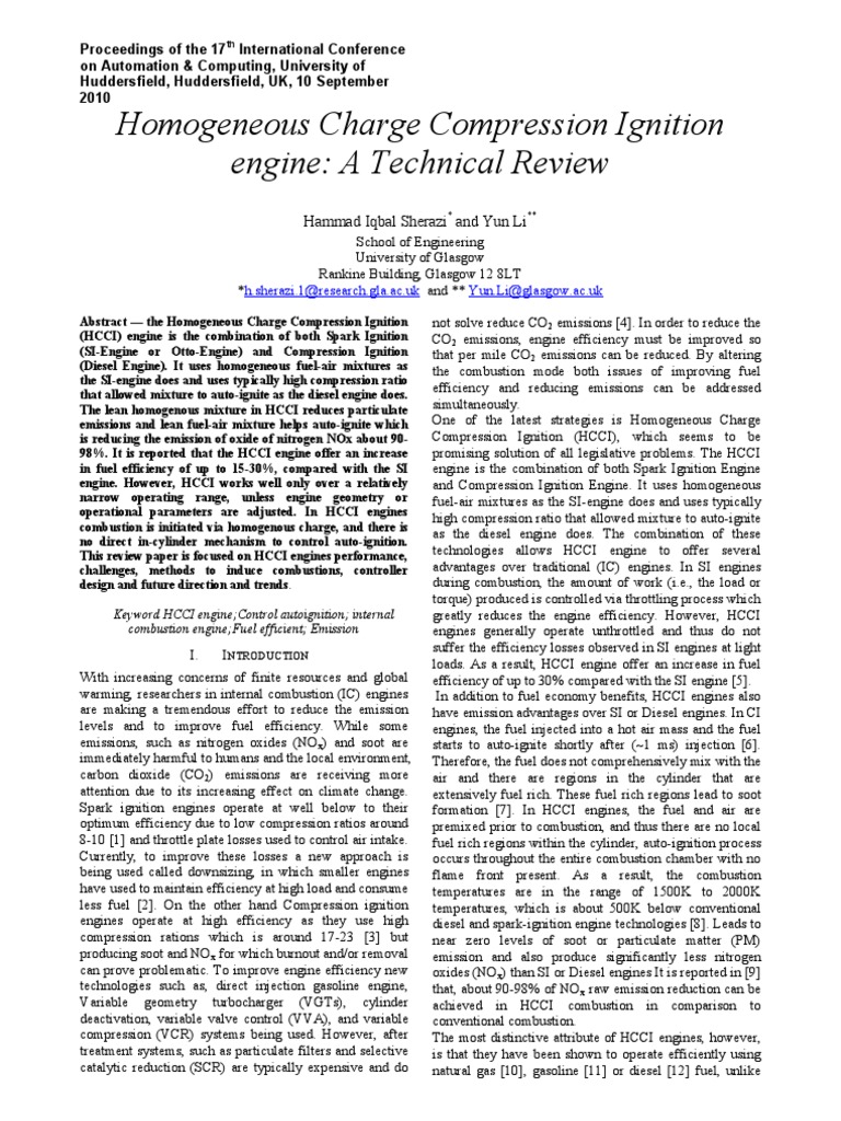 Homogeneous Charge Compression Ignition Engine: A Technical Review | PDF | Internal Combustion ...
