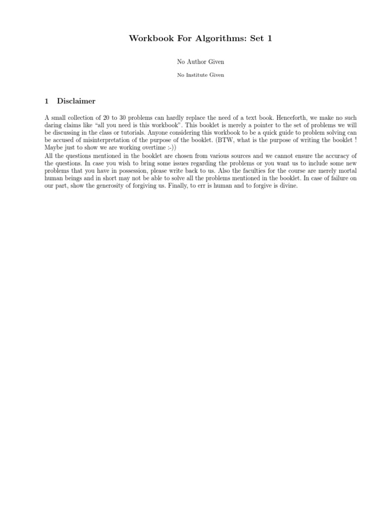 Workbook For Algorithms | Download Free PDF | Time Complexity | Algorithms