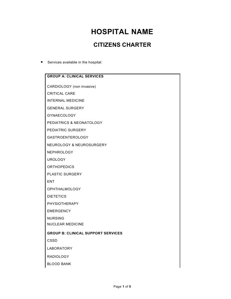 Hospital Name: Citizens Charter | PDF | Hospital | Patient