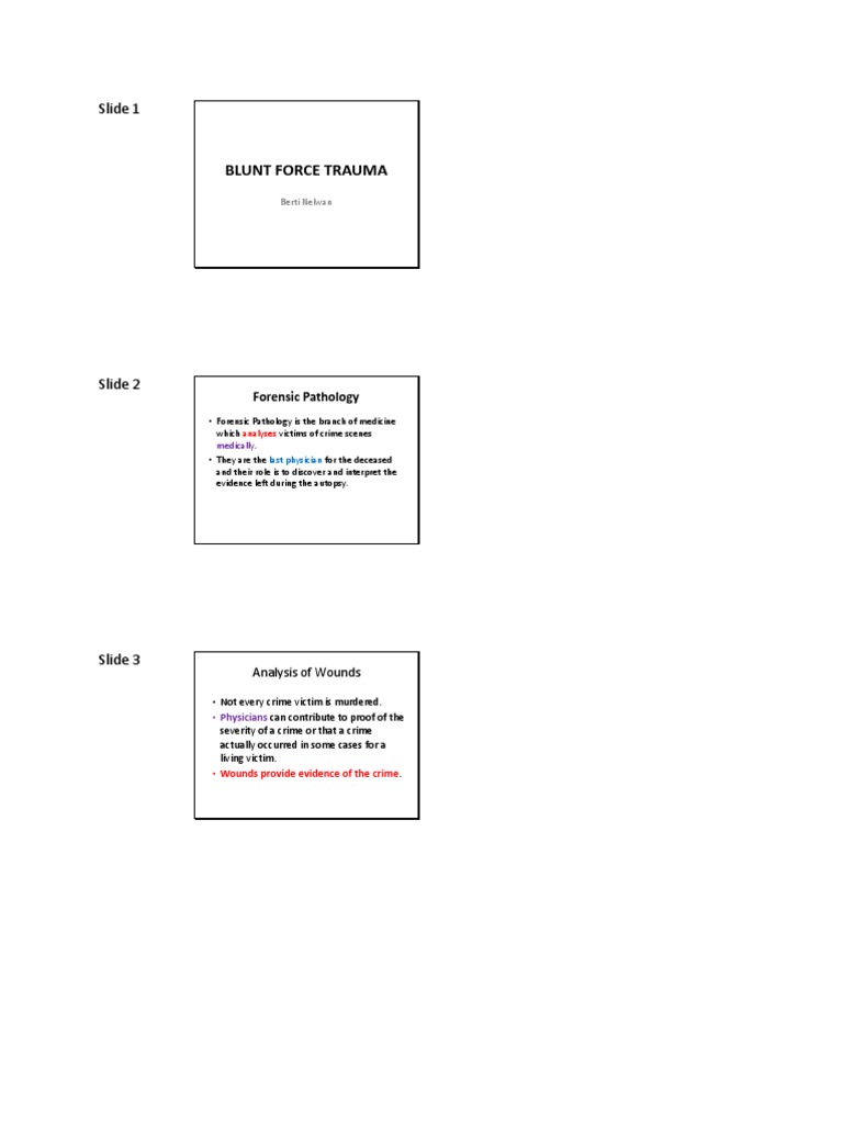 Blunt Force Trauma: Slide 1 | PDF | Major Trauma | Autopsy