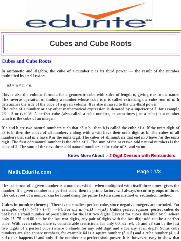 Cubes and Cube Roots | PDF | Numbers | Ring Theory
