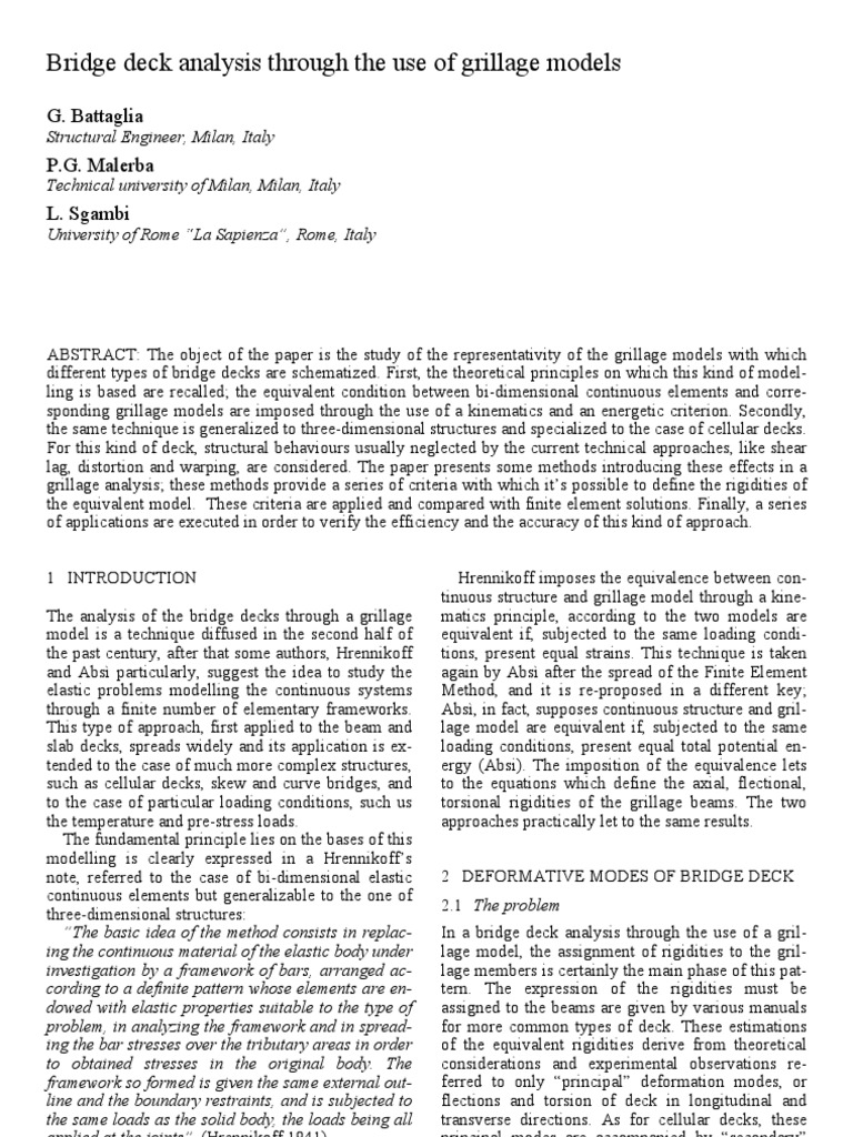 Bridge Deck Analysis Through The Use of Grillage Models | PDF | Stress ...