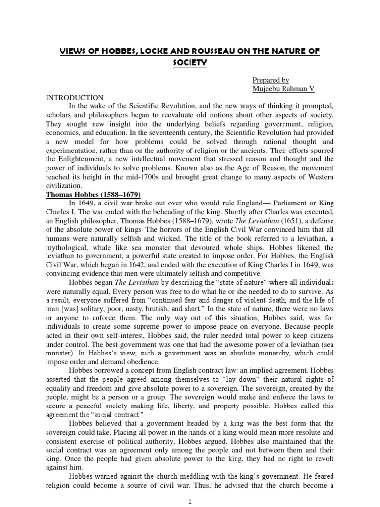 Hobbes, Locke and Rousseau | PDF | Social Contract | Natural And Legal ...