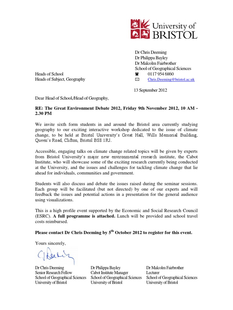 Invite Letter Great Env Debate 2012