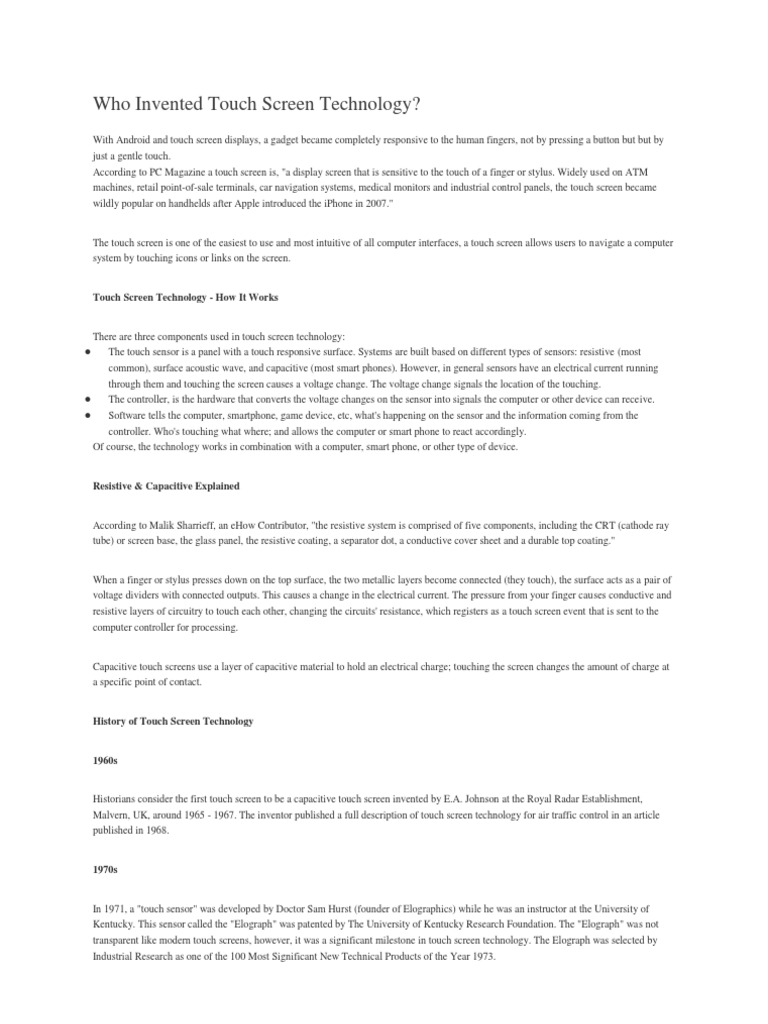 Who Invented Touch Screen | PDF | Touchscreen | Smartphone