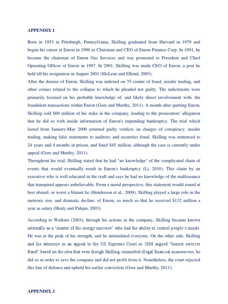 Appendix | PDF | Enron | Criminal Law