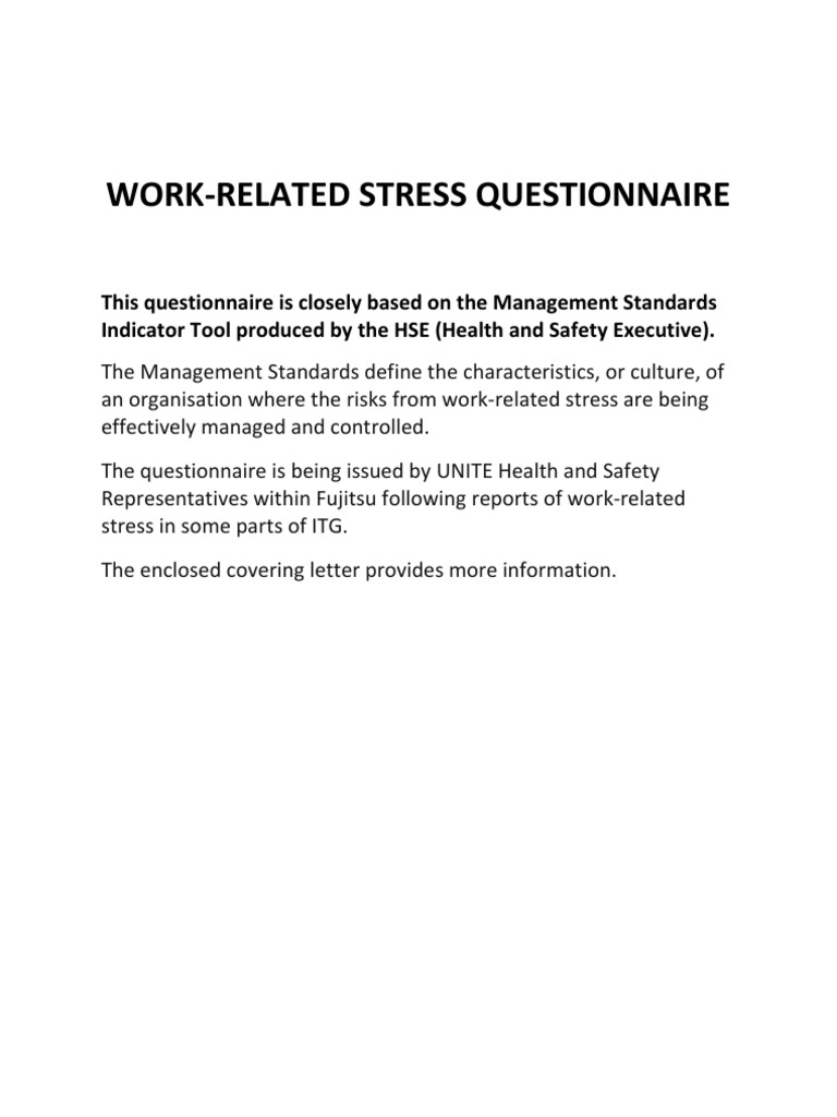 Stress Questionnaire | Download Free PDF | Occupational Stress ...