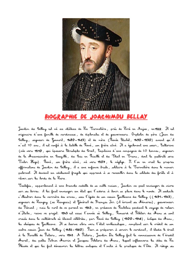 Biographie de Joachim du Bellay | PDF | Poésie française | Littérature ...