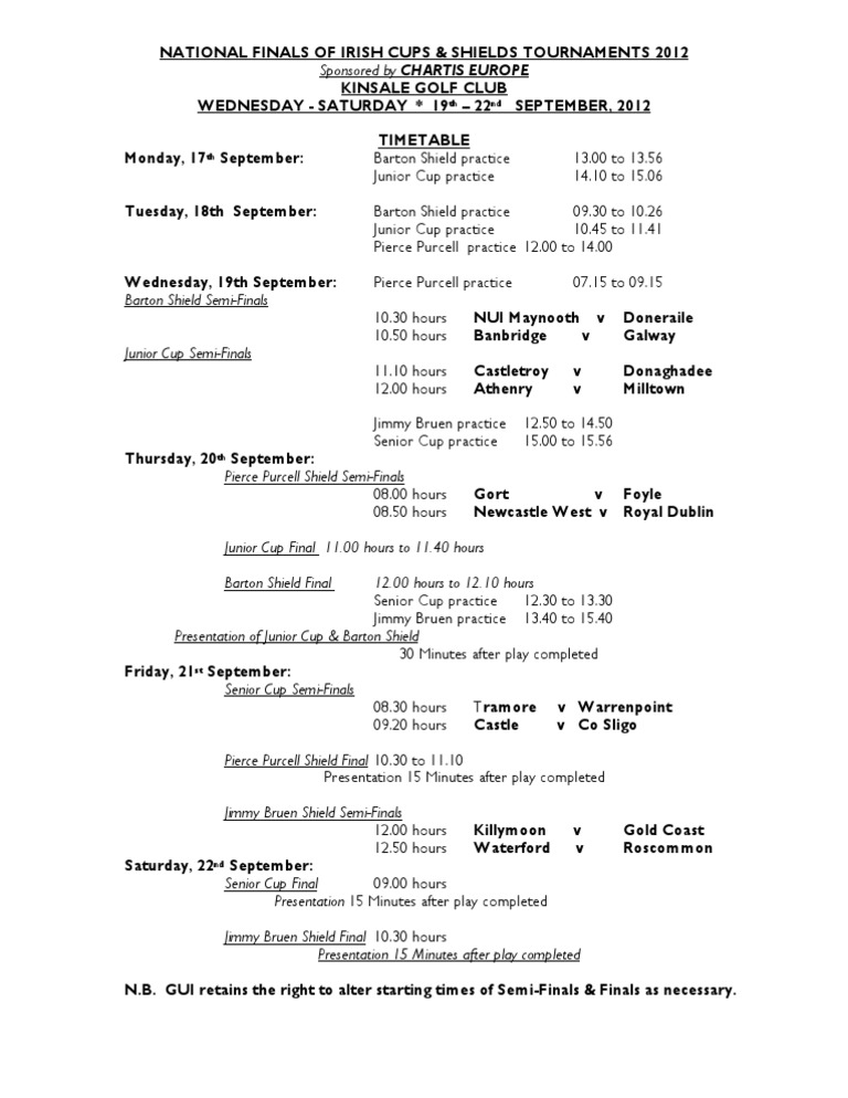 Foyle Cup 2025 Timetable Overview | PDF