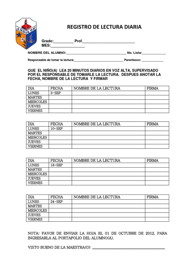 Registro de Lectura Diaria | PDF