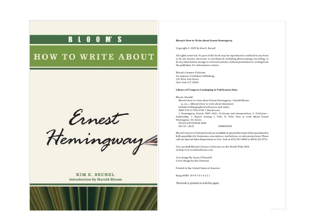 Bloom's How To Write About Ernest Hemingway by Kim E. Becnel, Harold ...