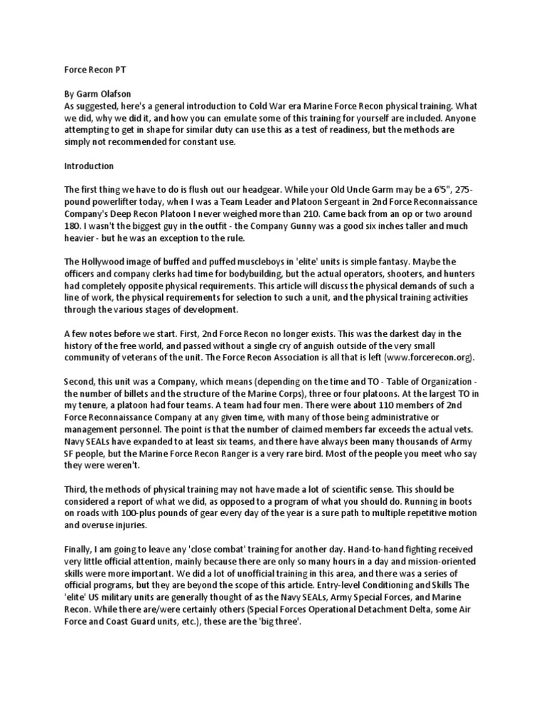 Force Recon PT | PDF | Reconnaissance | Human Swimming