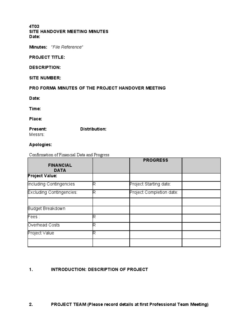 4T03 Site Handover Meeting Minutes v4-0 | General Contractor | Architect