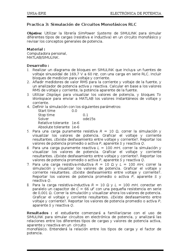 Pract 3 Simulacion de Circuitos Monofasicos RLC | PDF | Energia electrica | Ingenieria Eléctrica