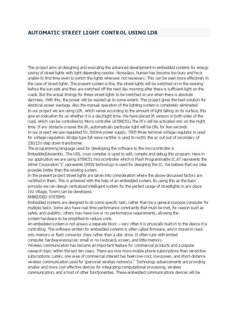Automatic Street Light Control Using LDR | Download Free PDF ...