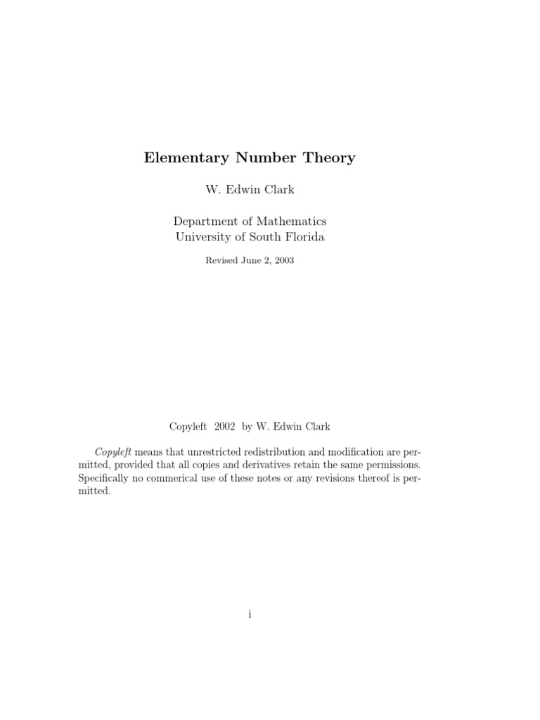 Clark W Edwin Elementary Number Theory | PDF | Prime Number | Number Theory