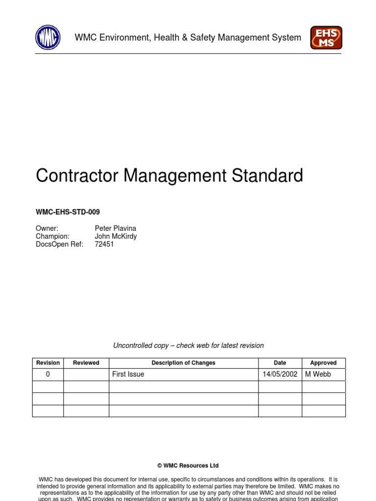 WMC - Contractor Management Standard | PDF | General Contractor ...