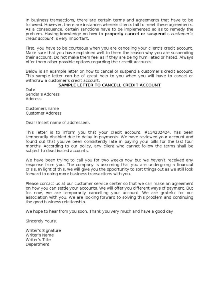 Business Sample Letters | Credit (Finance) | Financial Transaction