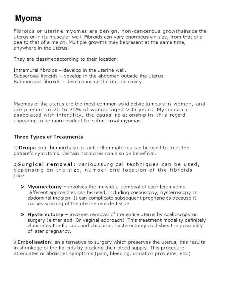 Understanding Uterine Myomas: Types & Treatments | PDF