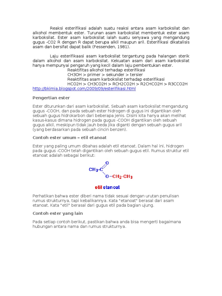 Proses dan Aplikasi Esterifikasi Kimia | PDF