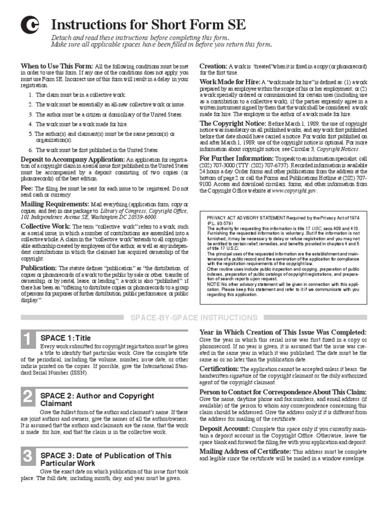US Copyright Office: Formses | PDF | United States Copyright Office ...