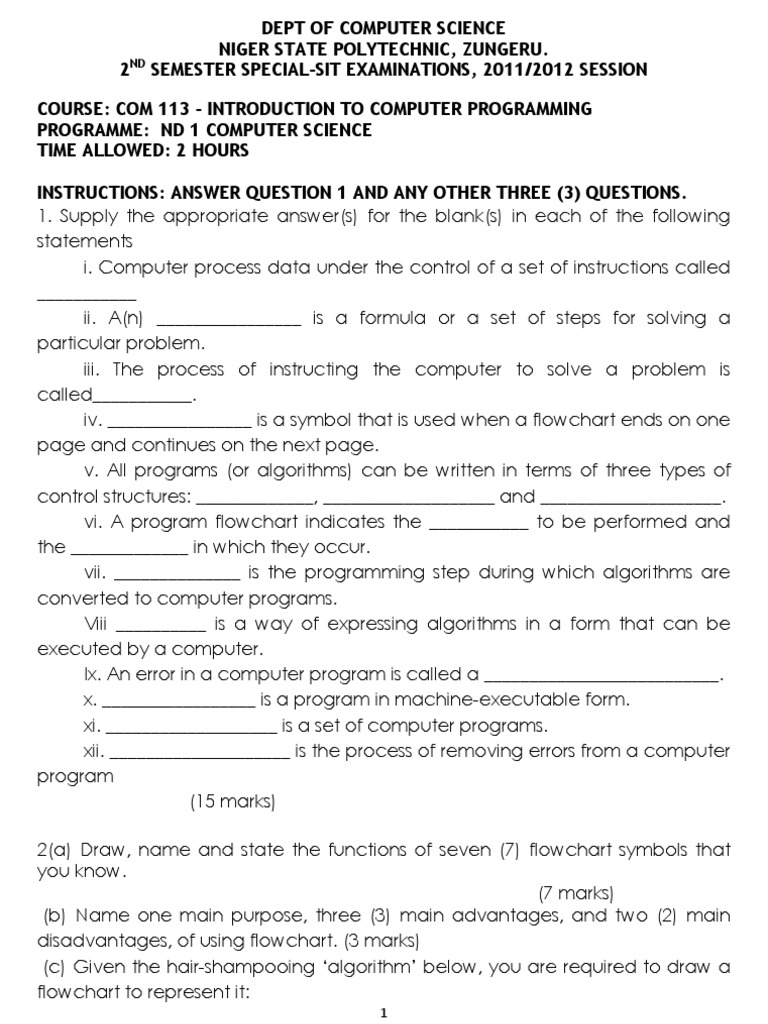Introduction To Programming Exam Algorithms Cheque Free 30 Day Trial Scribd 