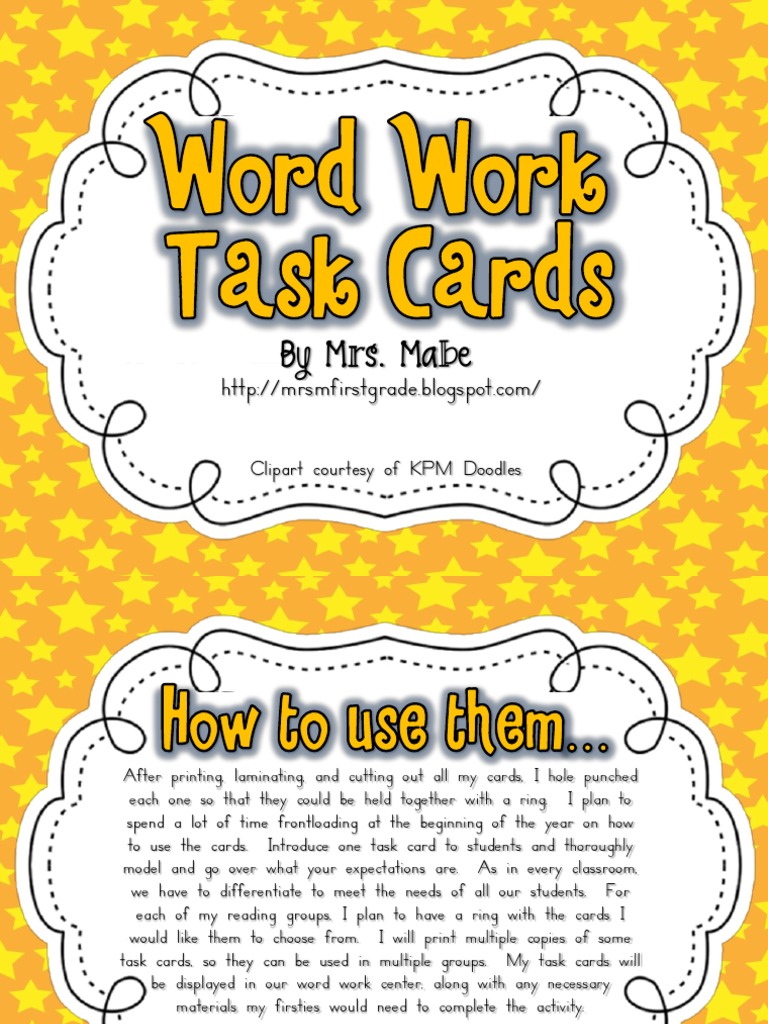 Word Work Task Cards Recording Sheets | PDF | Linguistics | Languages