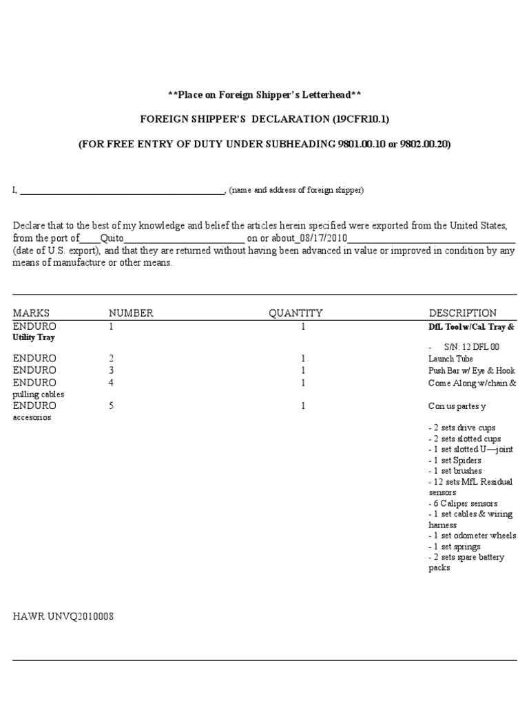 Foreign Shipper's Declaration I IT | PDF