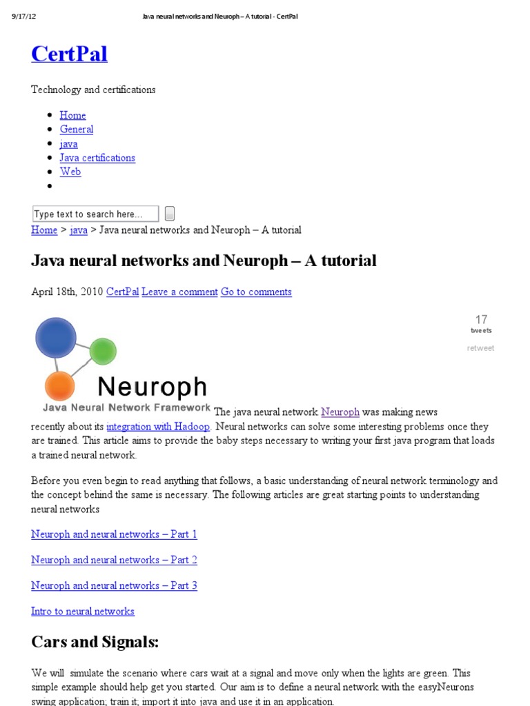 Java Neural Networks And Neuroph A Tutorial Certpal Pdf Artificial Neural Network