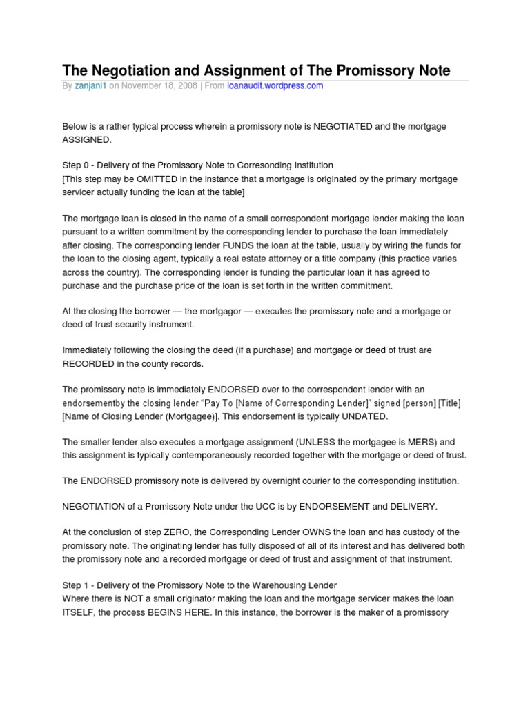 The Negotiation and Assignment of The Promissory Note | PDF | Mortgage ...