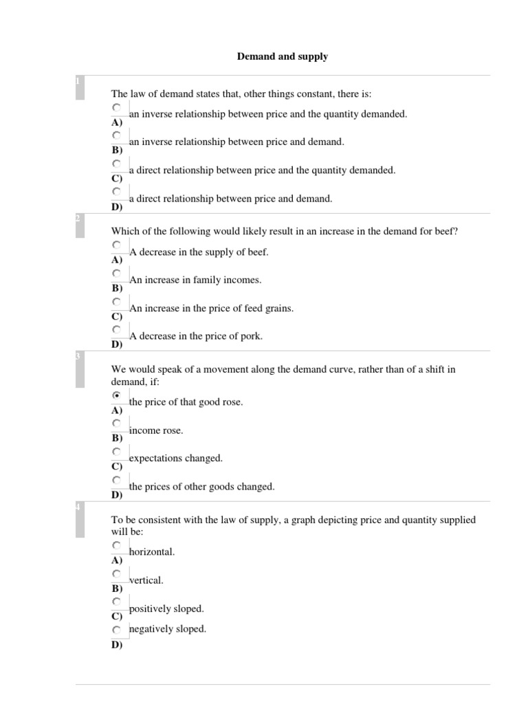 Demand and Supply Test | PDF | Supply (Economics) | Economic Equilibrium
