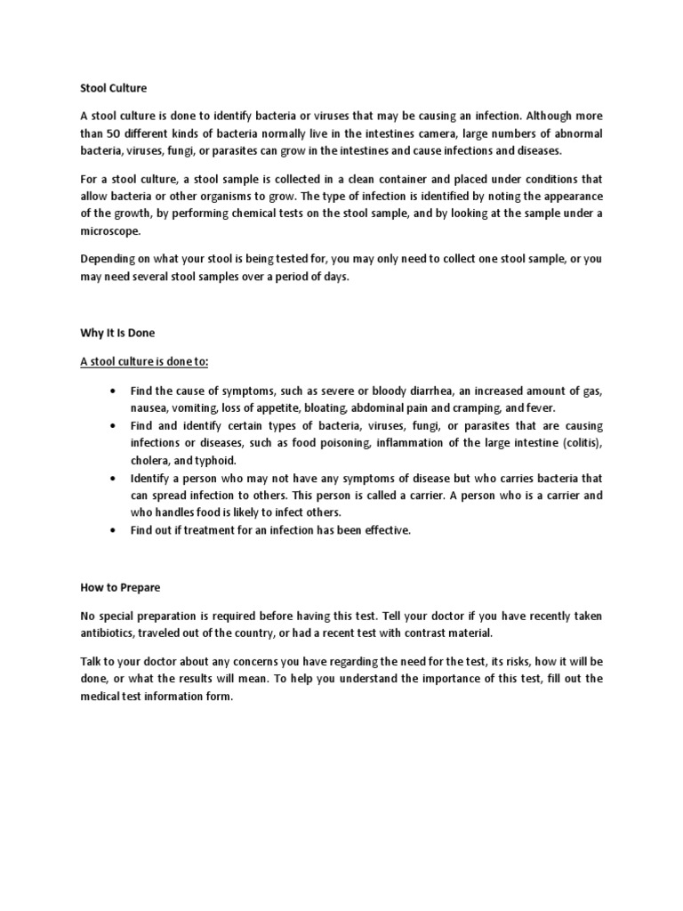 Stool Culture | PDF | Human Feces | Infection