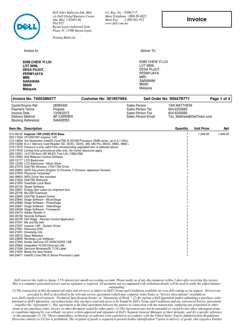 Invoice MY CNS CNR 7405386077 2012-09-13 | PDF | Dell | Invoice