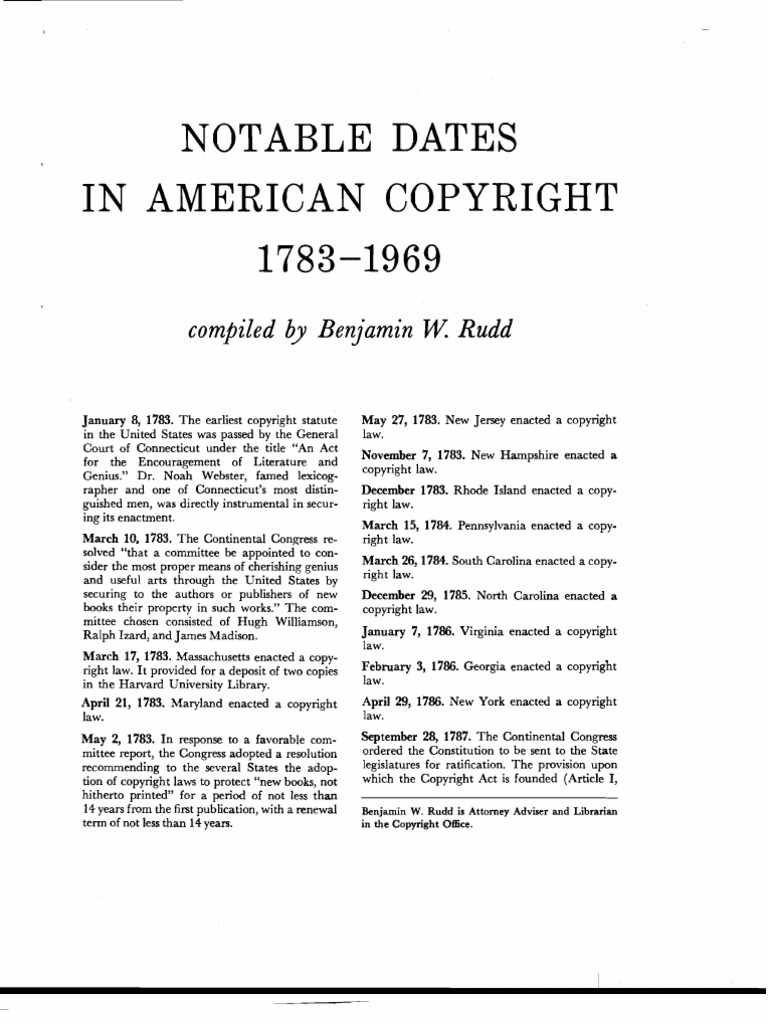 US Copyright Office: Dates | PDF | Bill (Law) | Copyright