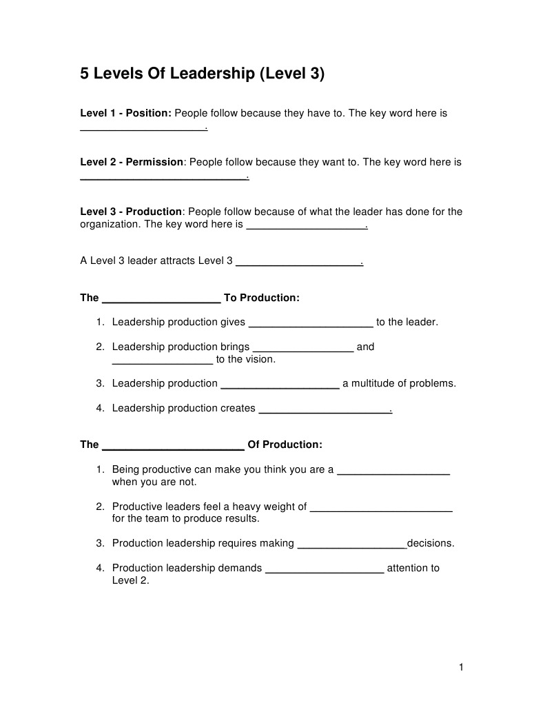 5 Levels of Leadership-Level 3 Worksheet | PDF