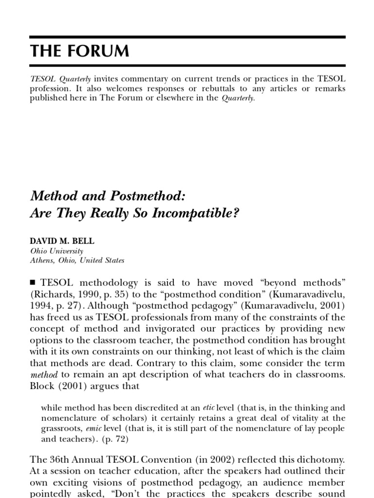 TESOL: Method vs. Postmethod Debate | PDF | Language Education ...