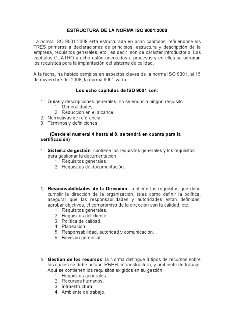 Estructura de La Norma Iso 9001 2008 | PDF | Calidad (comercial ...